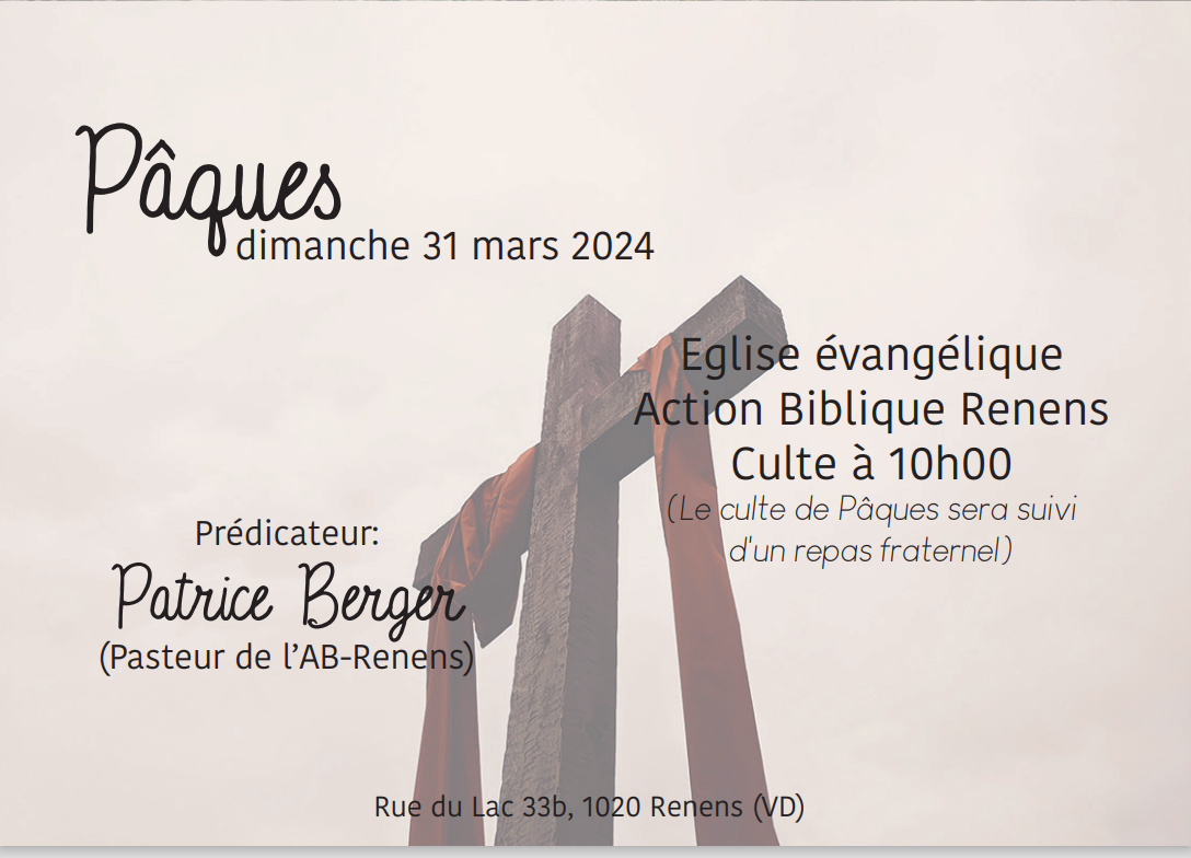 Culte de Pâques (10h), suivit par repas – Eglise Renens AB